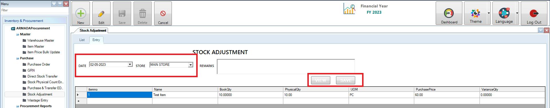 Stock Adjustment - FinAct Pro